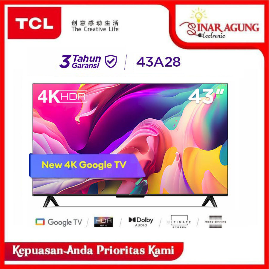 LED TV TCL 43A18 / 43 A18 43 INCH GOOGLE TV ANDROID SMART TV 4K 100% ...