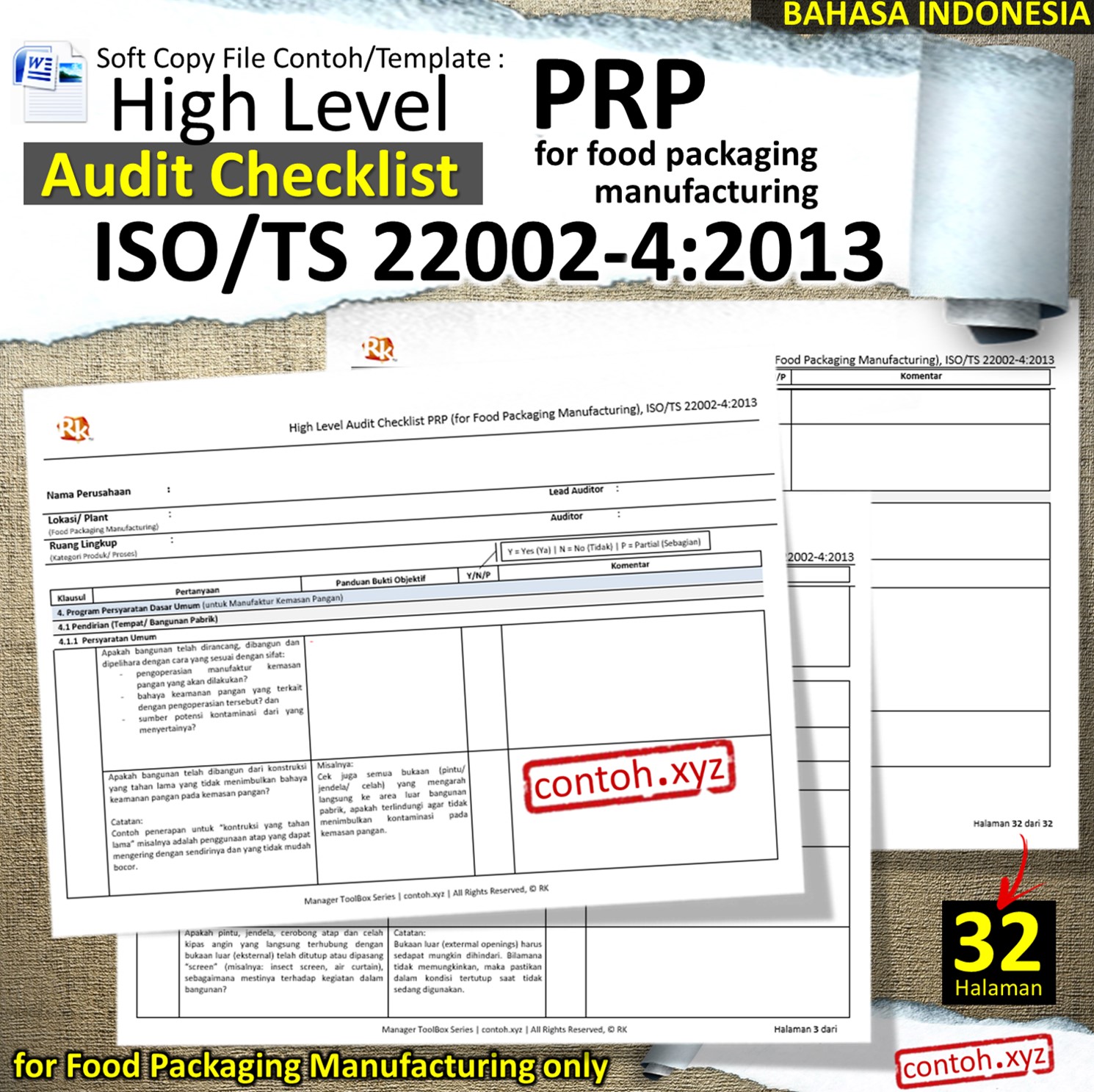 [Softcopy #16] Contoh/ Template: High Level Audit Checklist (PRP), ISO ...