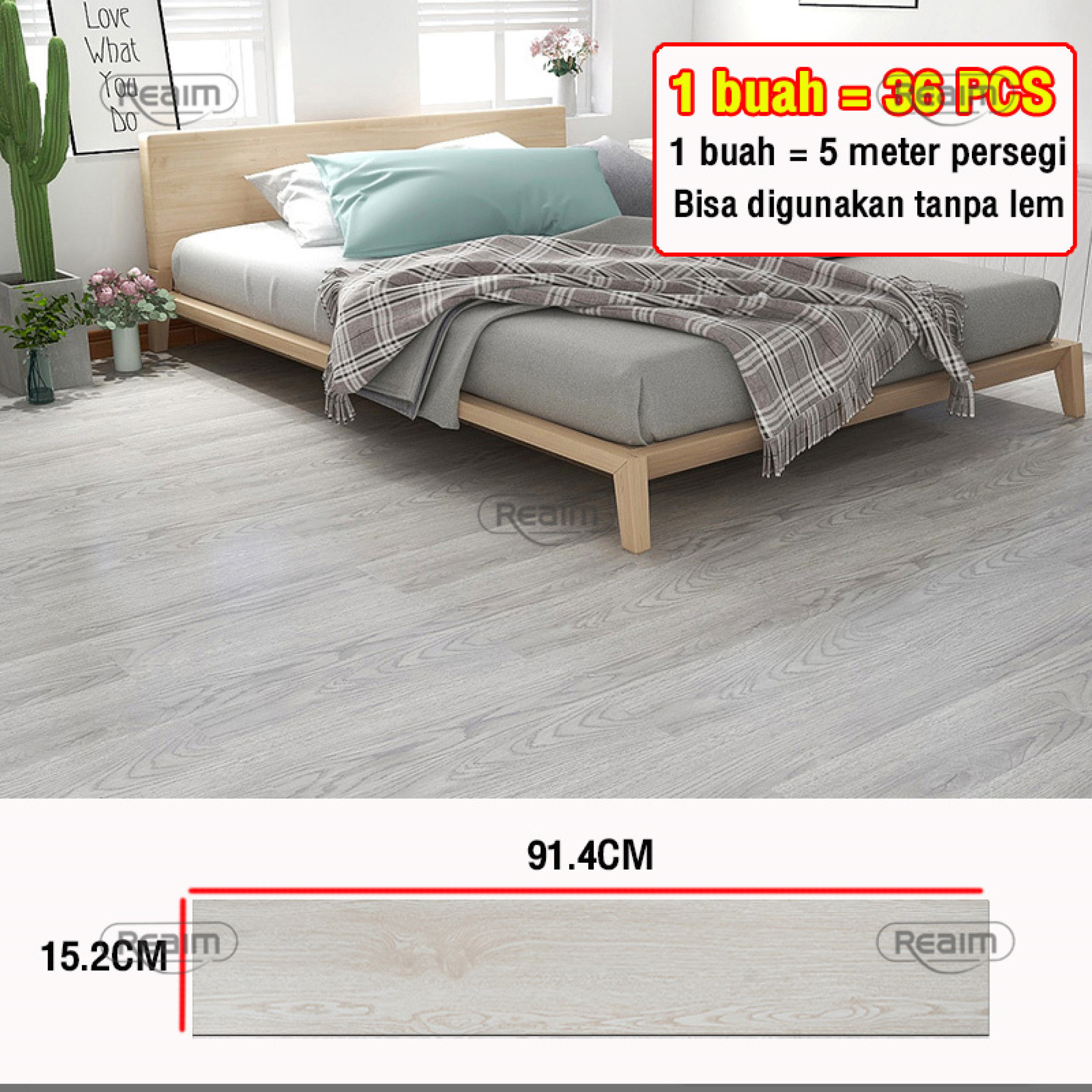 REAIM Floor Vinyl Lantai Stiker 1 BOX (36 Pcs)/91.5cm x 15,2cm/PVC Lantai kayu parquet Dengan ...