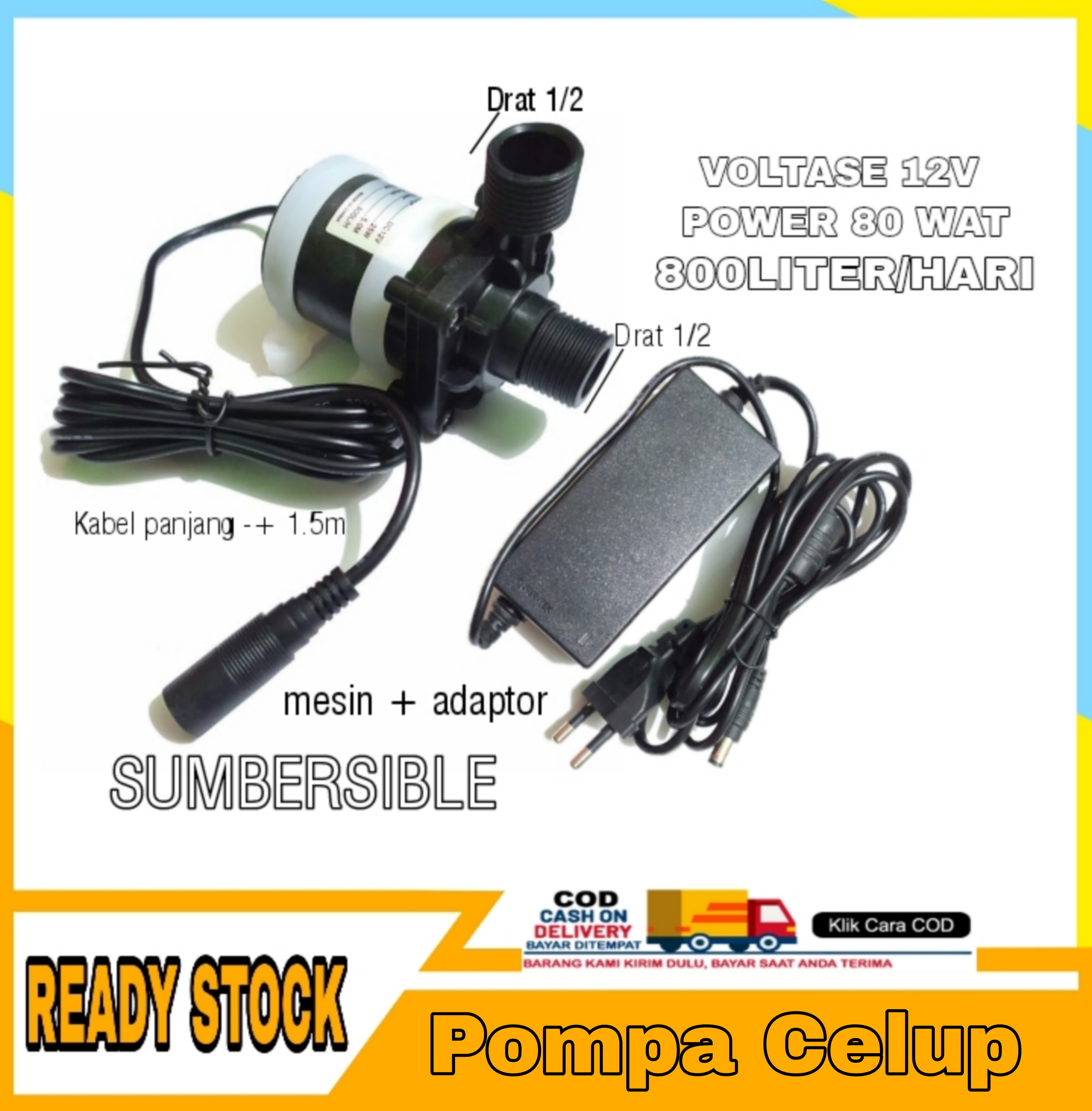 Pompa Celup Dinamo Pompa Dc 12v Sumbersible dan adaptor / Pompa air ...