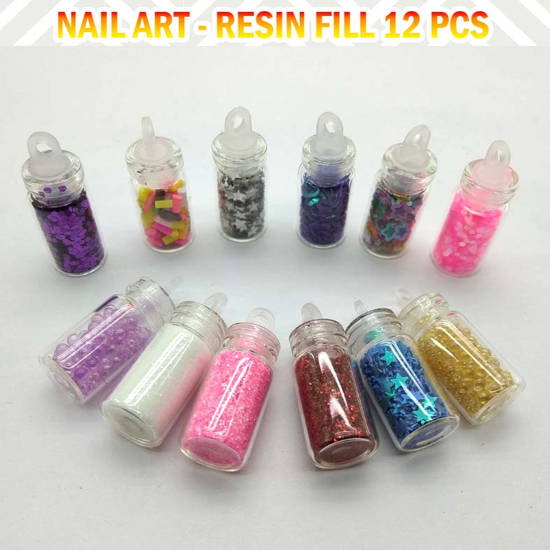Nail Art - Resin Fill - Glitter aneka bentuk Botol Kecil 12 pcs ...
