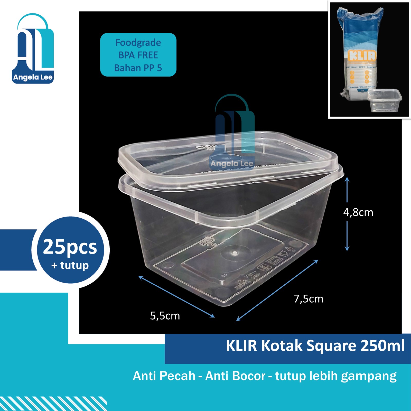 Klir Thinwall Anti Pecah Persegi Panjang Kotak Makanan Plastik Sayur