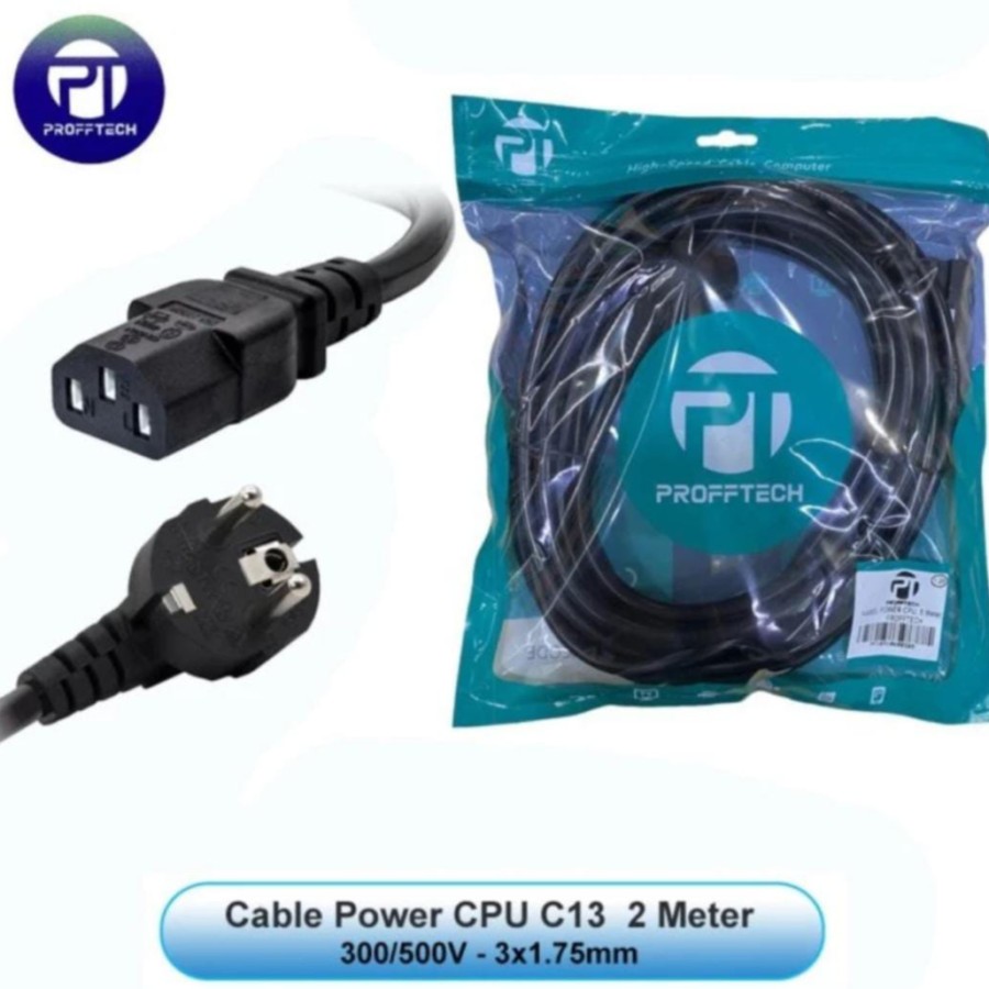 Kabel Power CPU 2 Meter Profftech Cable Power PC AC Cord 1.75MM Tebal ...