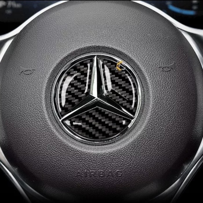 EMBLEM STIR STICKER 6D LOGO STEER MOBIL MERCEDES BENZ CARBON PREMIUM ...