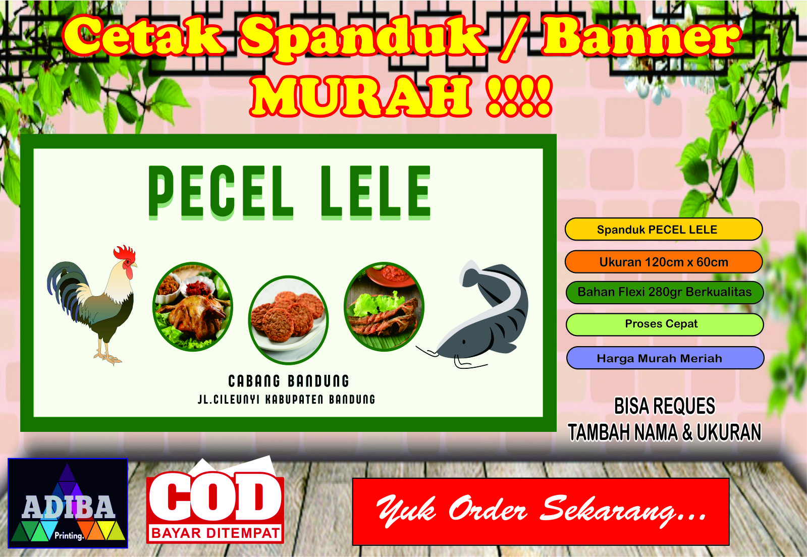 Spanduk Pecel Lele Ukuran 120cm x 60cm | Lazada Indonesia