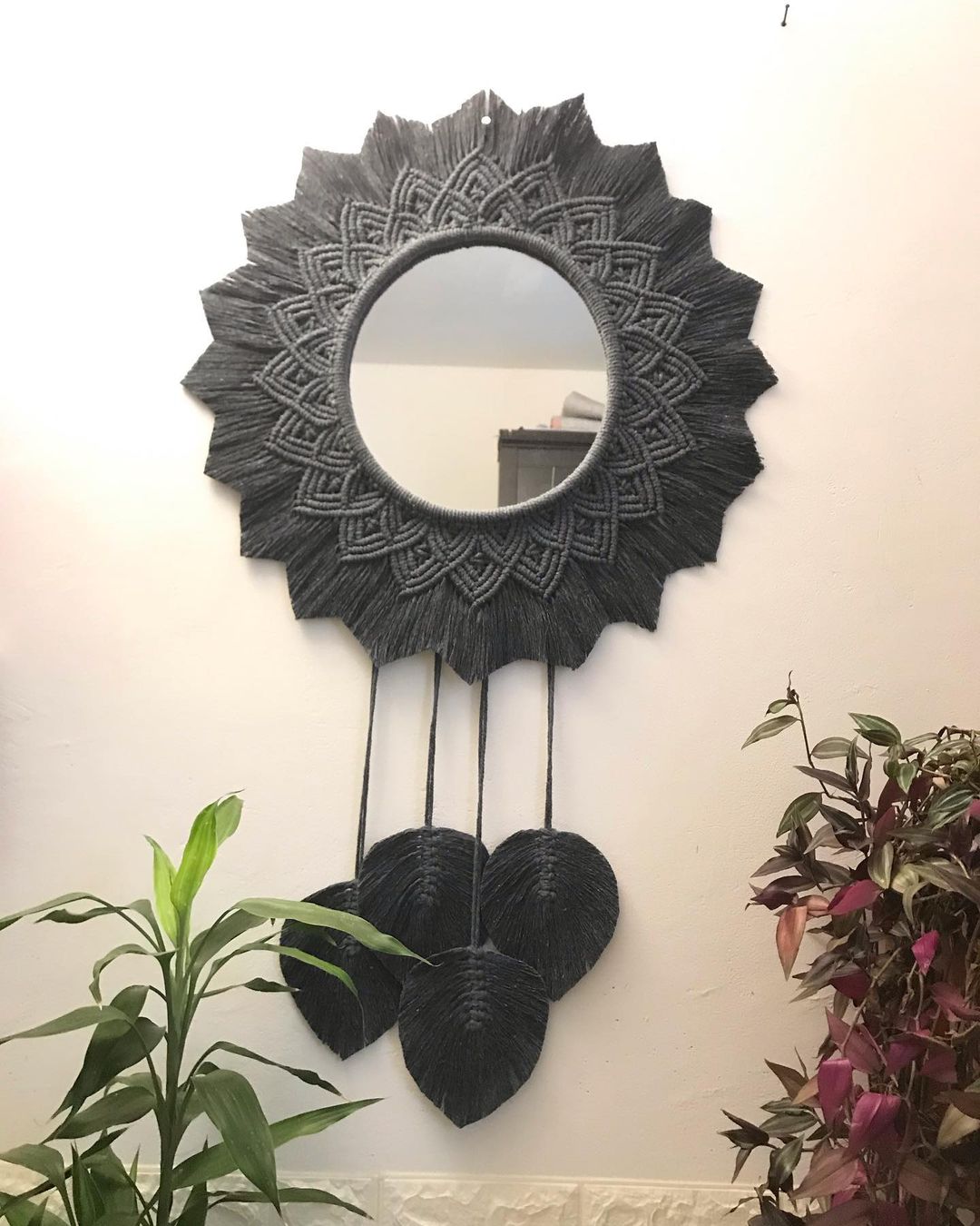 Pembungkus cermin + cermin-Macrame Bulat, Macrame Mandala, Cermin ...