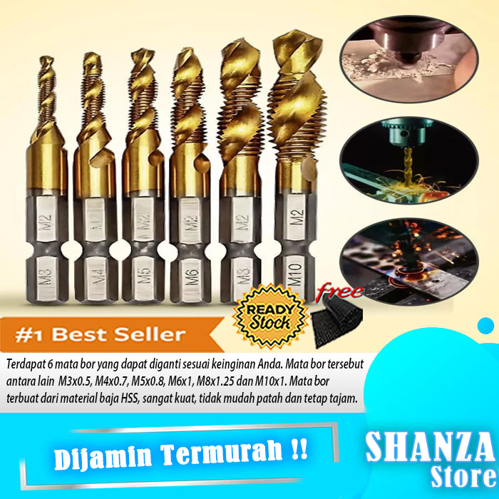 BISA COD - Mata Bor 6PCS Pembuat Ulir Drat Drill Tap Set Hex Twist ...