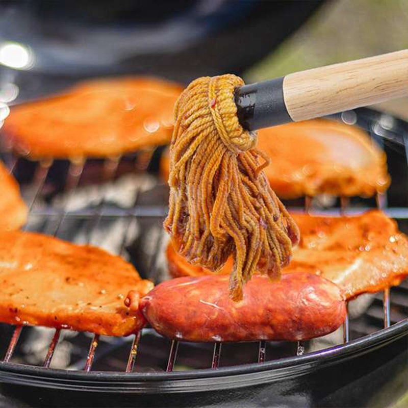 1 Pack Grill Basting Mop Wooden Long Handle with 2 Extra Replacement ...