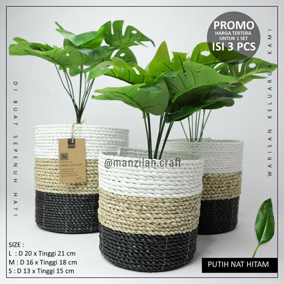 Keranjang Anyaman isi 3 / Rak Bunga / Cover pot isi 3 | Lazada Indonesia