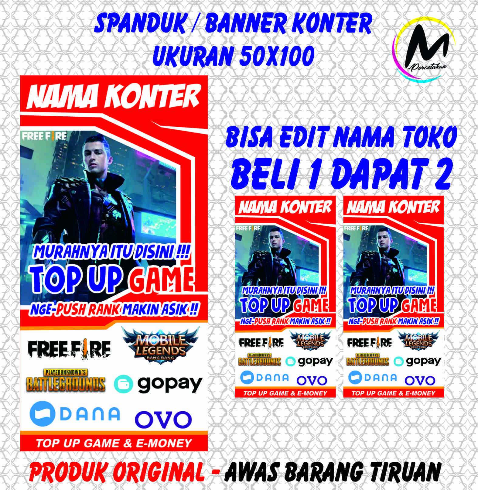 Spanduk Top Up Game Emoney RED CR7- Ukuran 50x100 Cm | Lazada Indonesia
