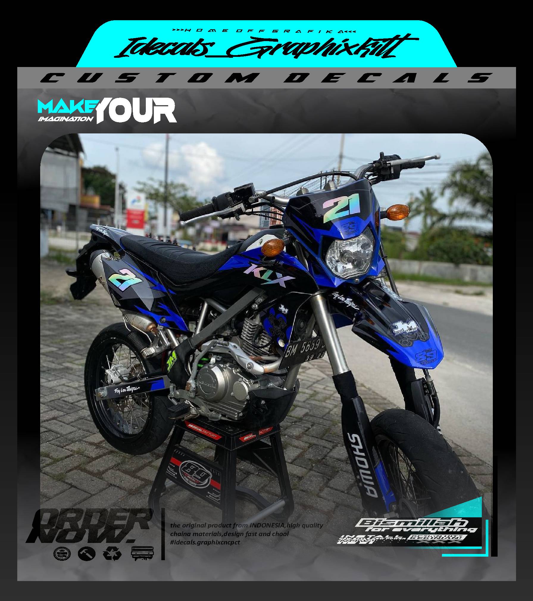 00320 sticker decals fullbody kawasaki klx bf tema garis simpel warna ...