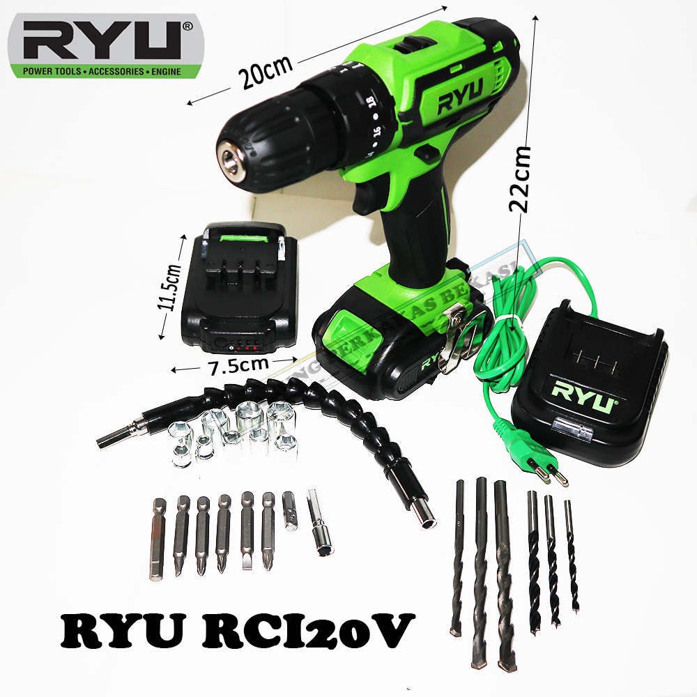 Mesin Bor Baterai 10 mm cordless impact drill 20 volt RYU RCI20V ...