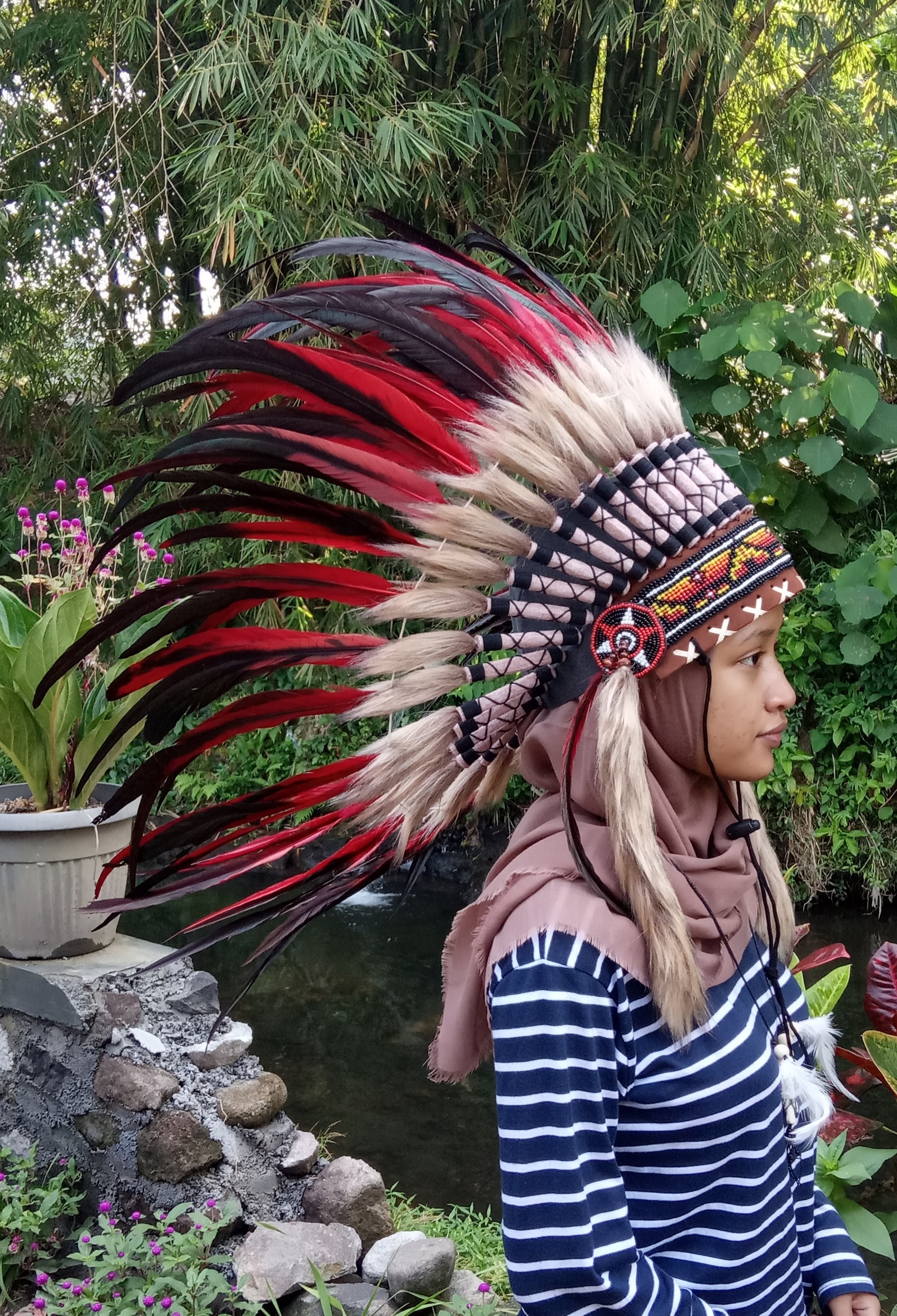 warbonnet / topi indian / assesoris bulu / topi pesta / carnaval / topi ...