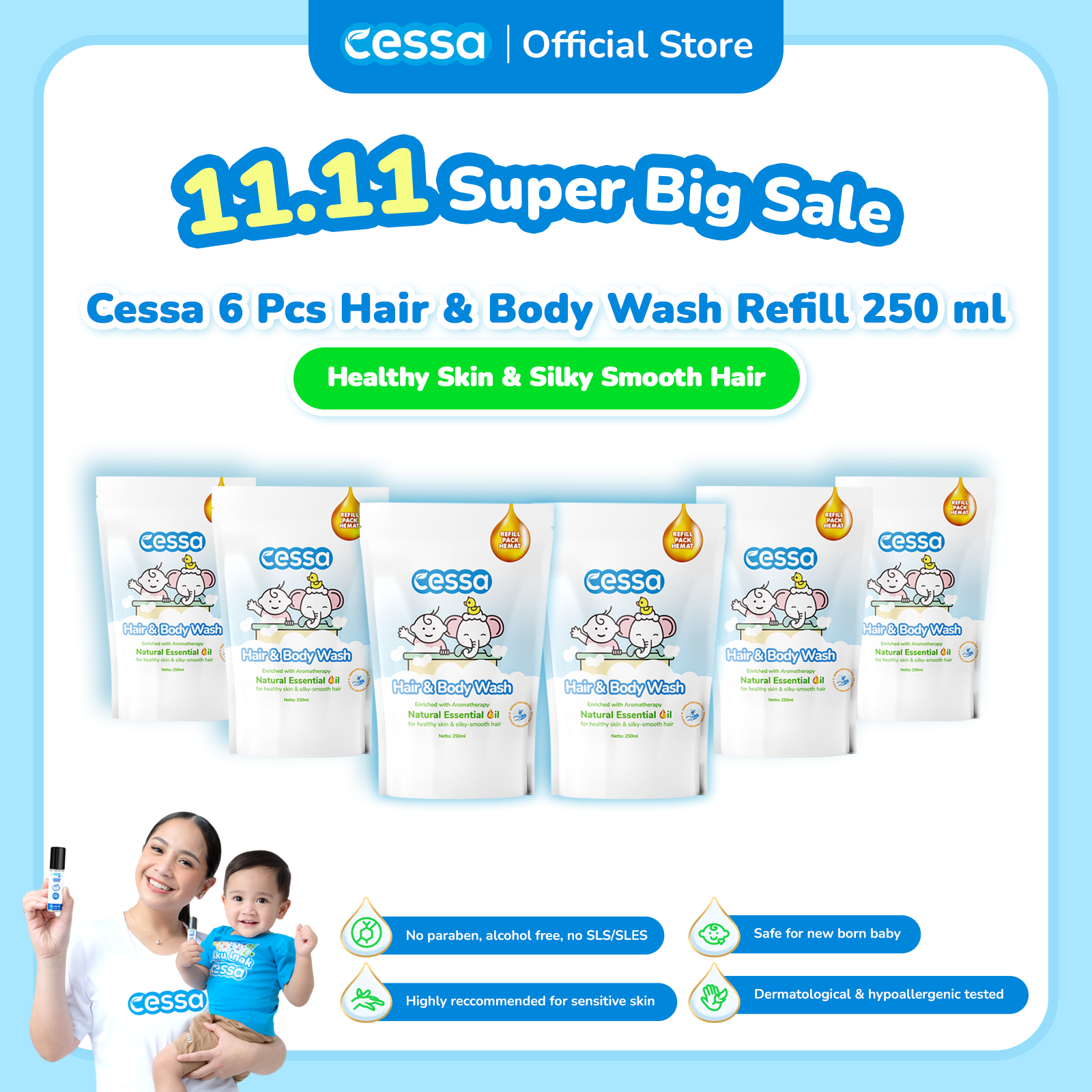 Cessa Paket Hemat 6 Pcs Hair & Body Wash Refill 250 Ml - Healthy Skin & Silky Smooth Hair ...