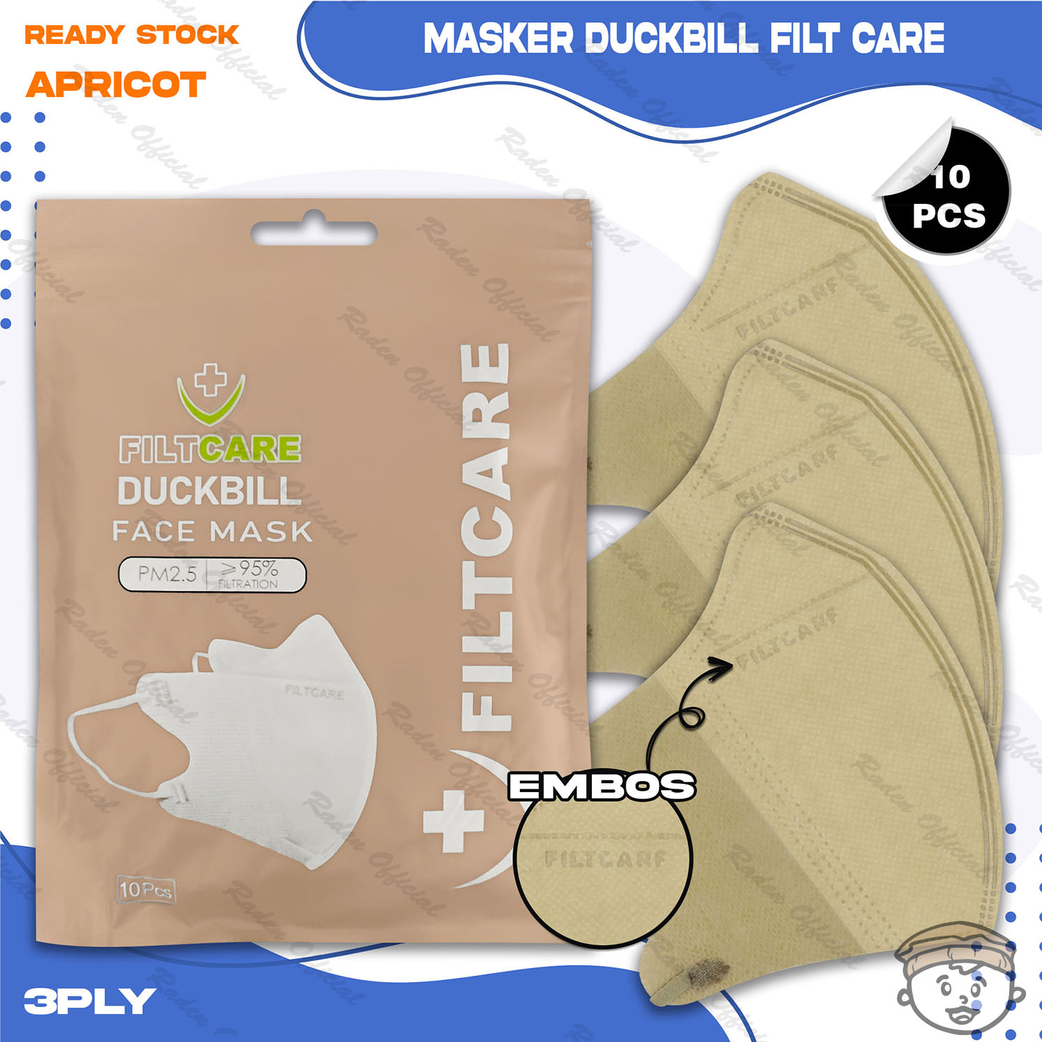 MASKER DUCKBILL FILTCARE ISI 10PCS Putih Hitam Abu Warna Surgical Mask ...