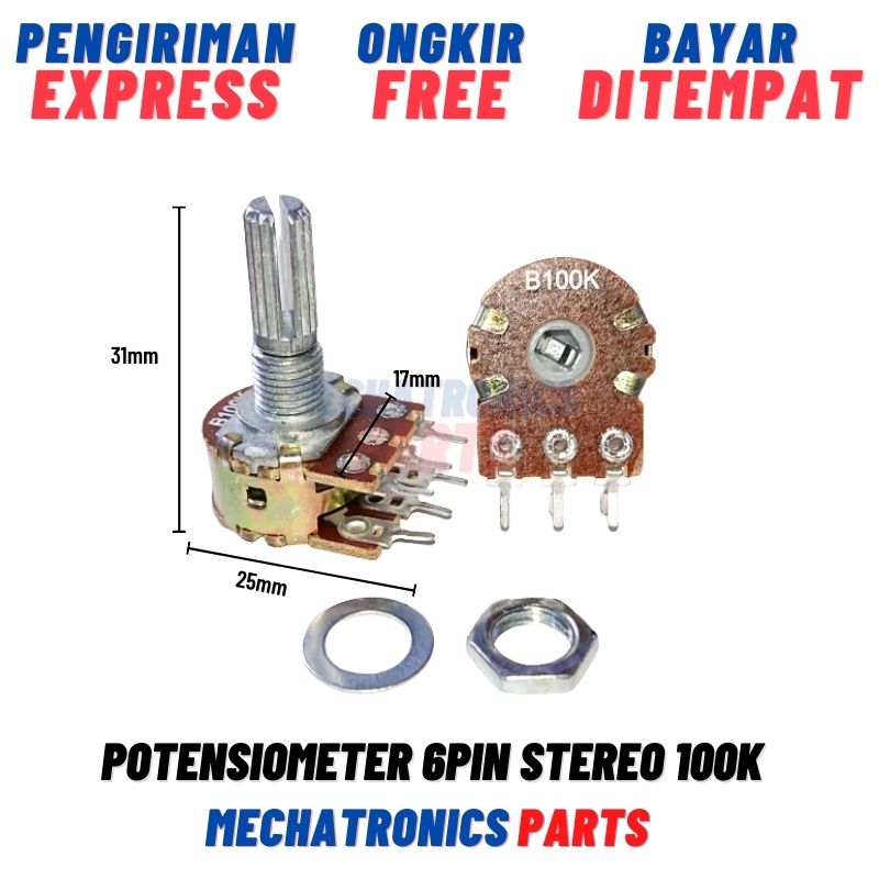 Potensiometer 6Pin Stereo 100K Potensio Potentiometer 6P 6 Pin | Lazada ...