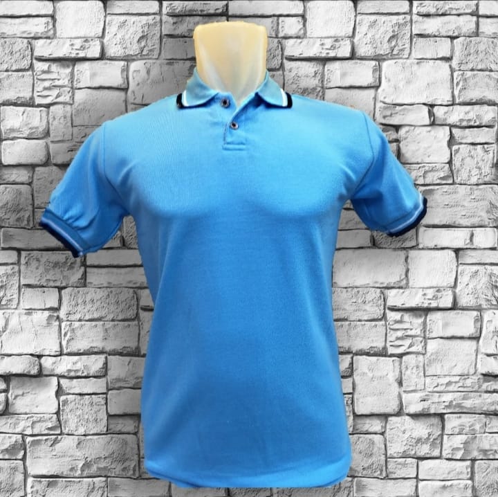 ( Biru Muda List ) Kaos Kerah Pendek List Warna Biru Langit List - Kaos ...