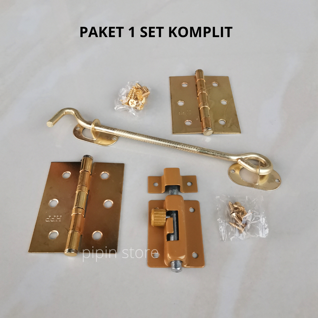 Paket Engsel Jendela Kuning Gold 3 Inch Tebal - Hak Angin Gold Penahan ...