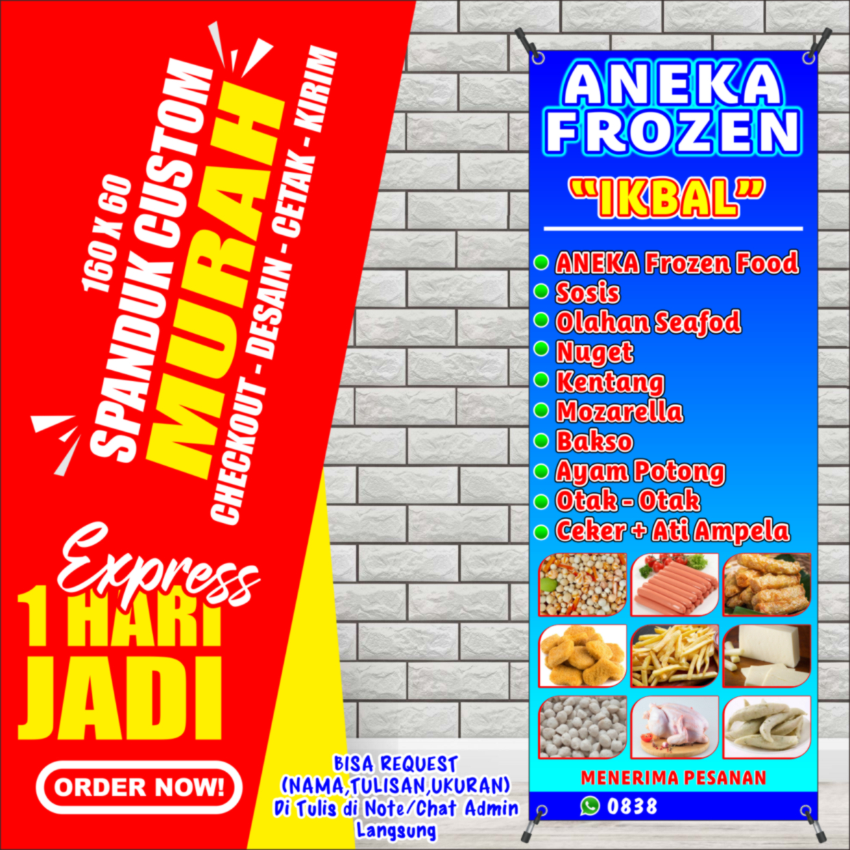 Spanduk SEAFOOD FROZEN, Banner SEAFOOD FROZEN Ukuran 160x60 cm ( Bayar ...