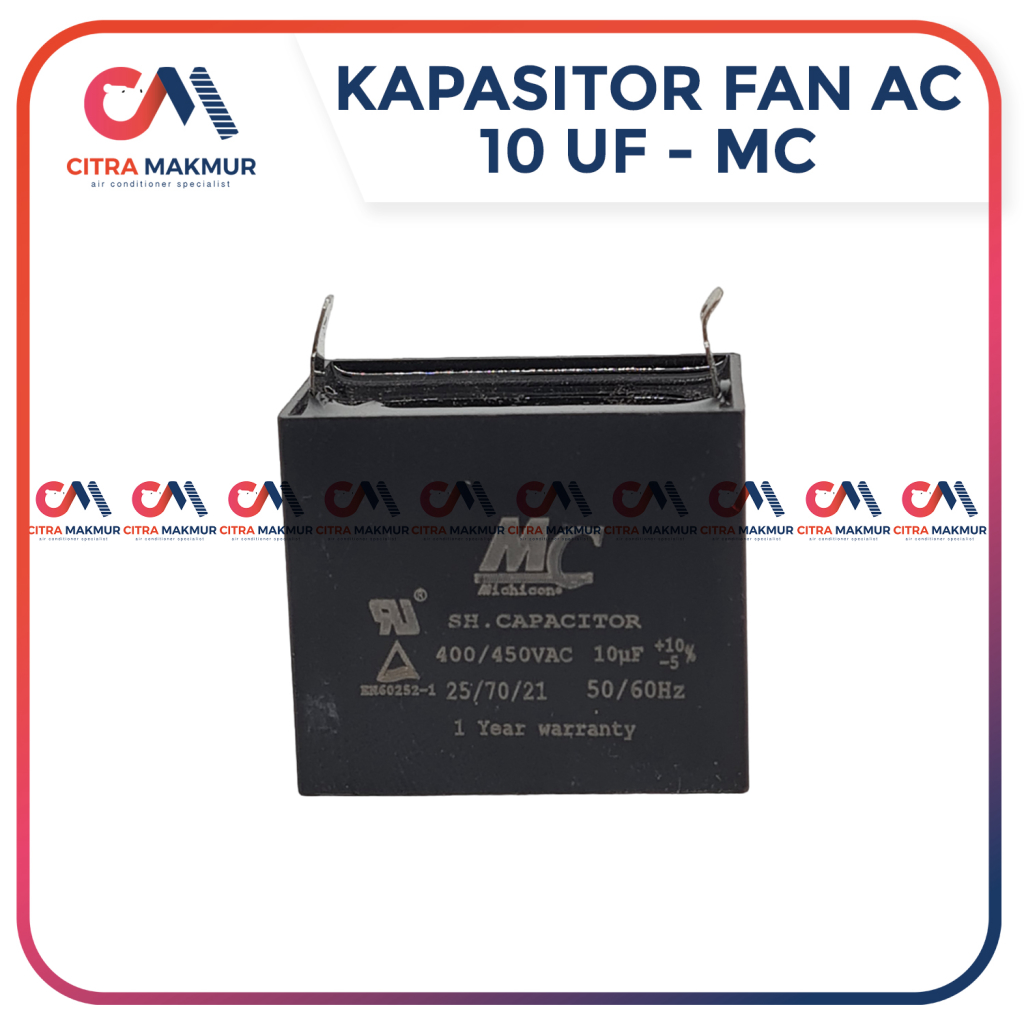 Kapasitor Fan AC 10 uf Kaki 2 Capasitor mikro Kipas angin Dinamo Blower Outdoor Mesin kotak MC ...