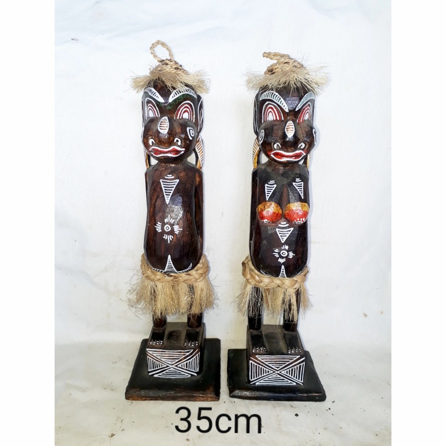 Patung kayu Bali antik set 2 tinggi 35 cm Pajangan patung kayu - Patung ...