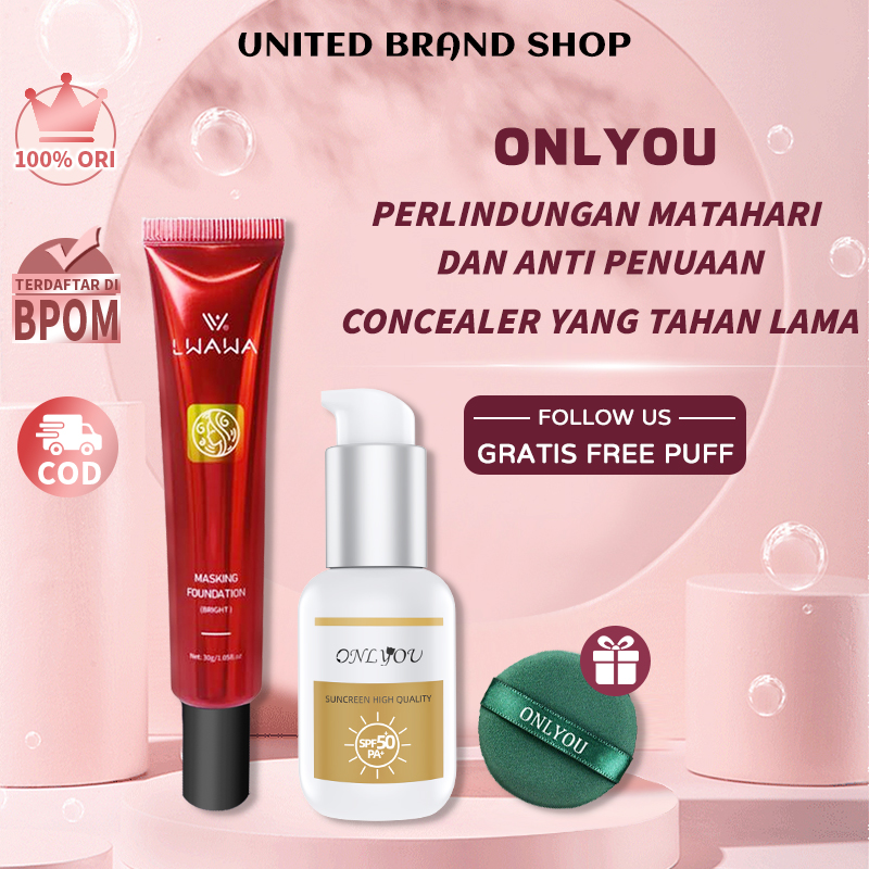 【Puff Gratis】ONLYOU tabir surya SPF50 + pelepasan sinar UV + alas bedak ...