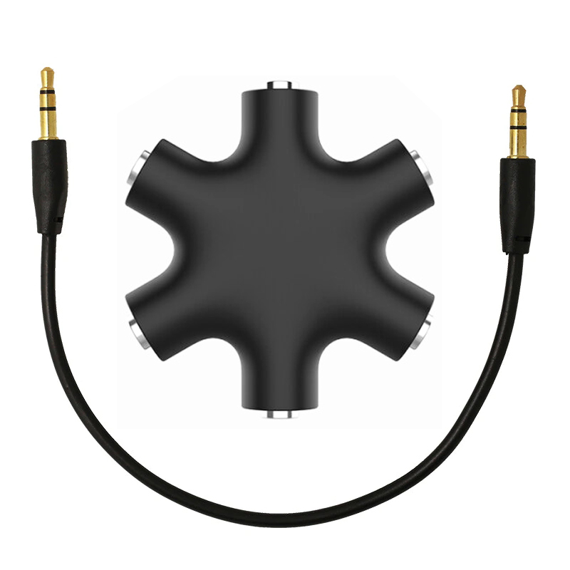 AUX Hub 6 Cabang Port Audio Headset Speaker Earphone 3.5mm Male to 5 ...