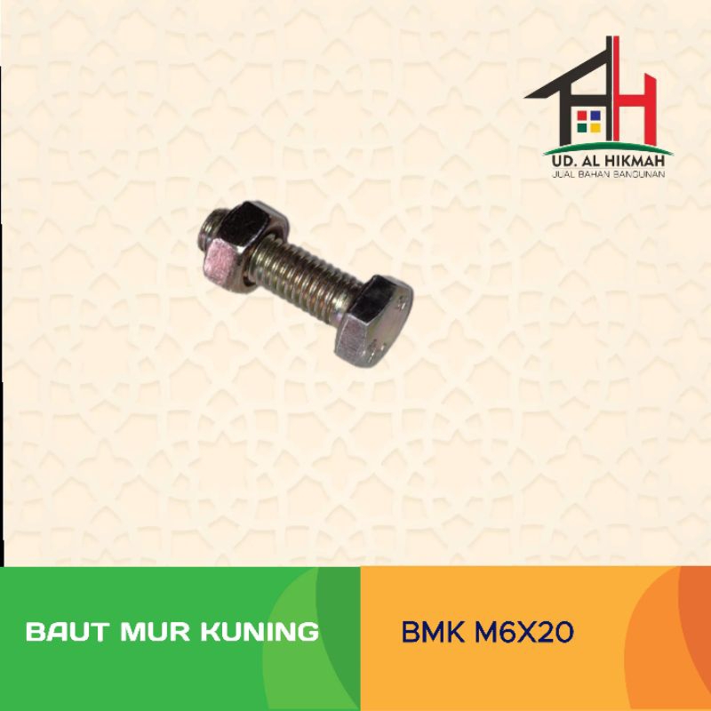 PAKET 10 SET BAUT MUR HEX KUNING M6 X 20 M6X20 KUNCI 10 MM | Lazada ...