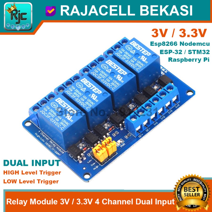 Relay Module 3.3V 3V 4 Channel Dual Input High Low Trigger for ESP8266 ...