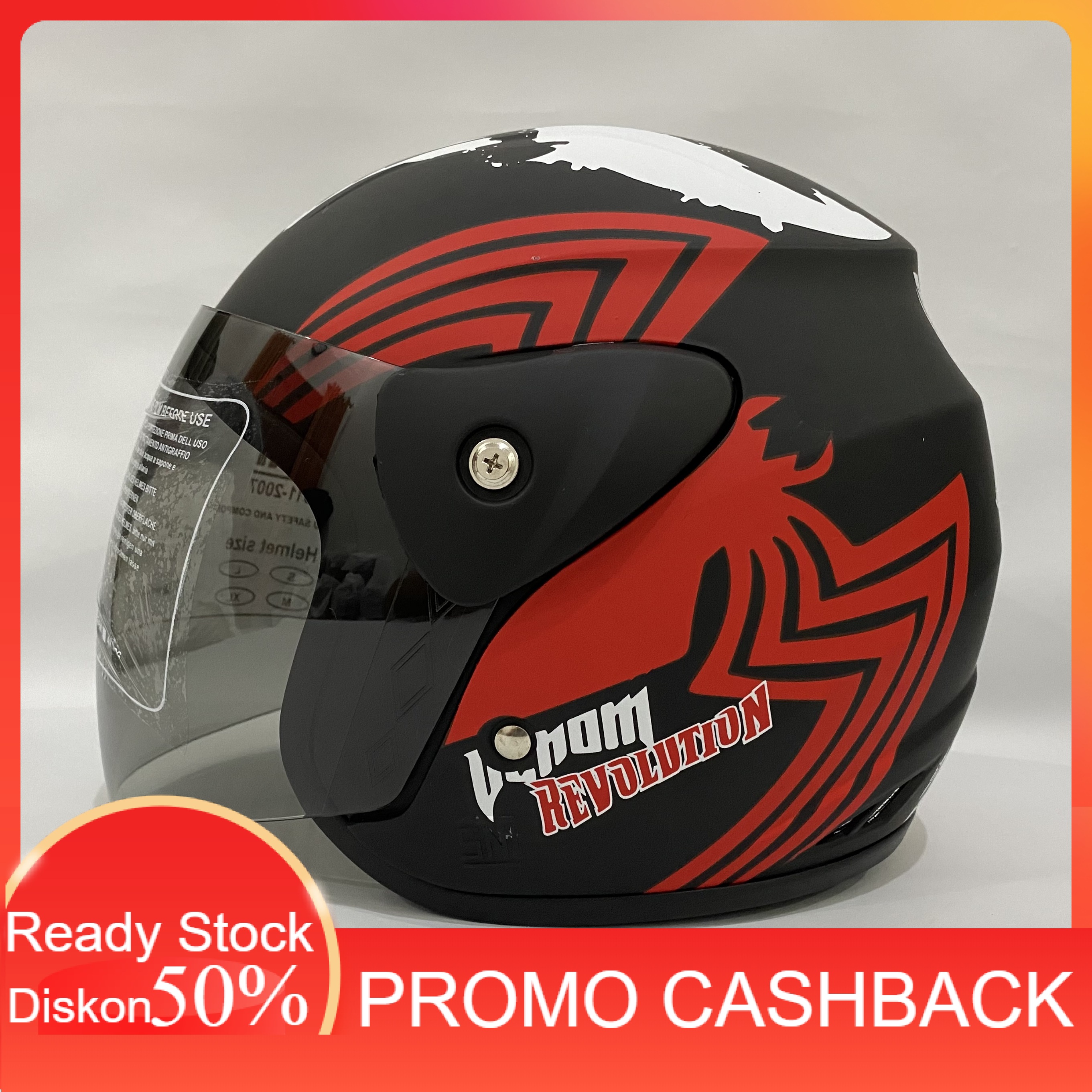 9.9 Helm Motor SNI Evo Venom Hitam Merah Doff Half Face Nouvo Helem SNI ...