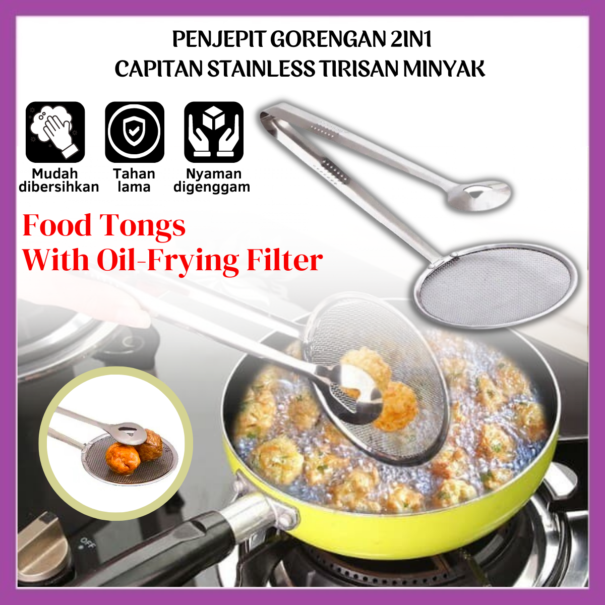 Penjepit Gorengan 2in1 Capitan Stainless Dengan Tirisan Minyak ...