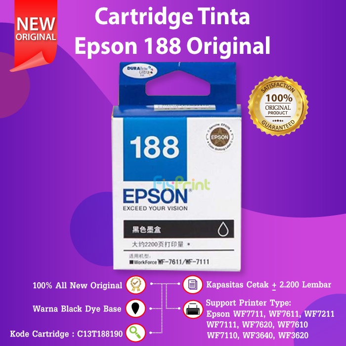 Original Cartridge Tinta Epson 188 T188 T1881 Black, Tinta Printer ...