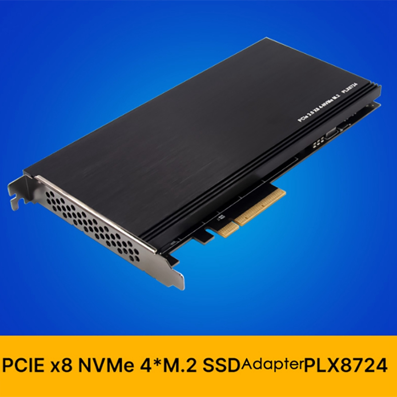 PLX8724 PCIE X8 4พอร์ต M.2 KEY M NVMe SSD RAID Riser Card สำหรับแล็ปท็ ...