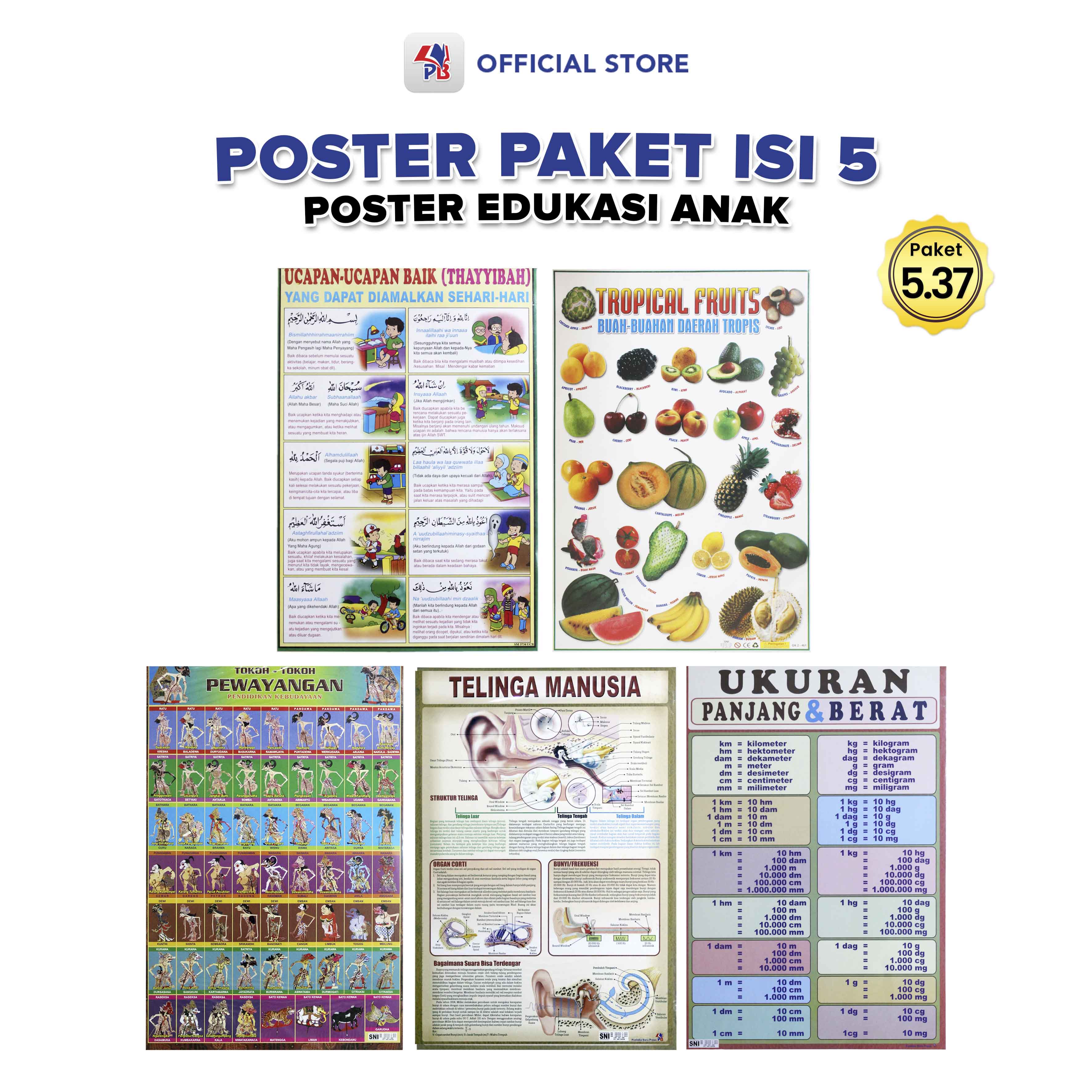 Poster Paket Isi 5 Bermacam Gambar Seri Binatang / Geometri / Tubuh ...