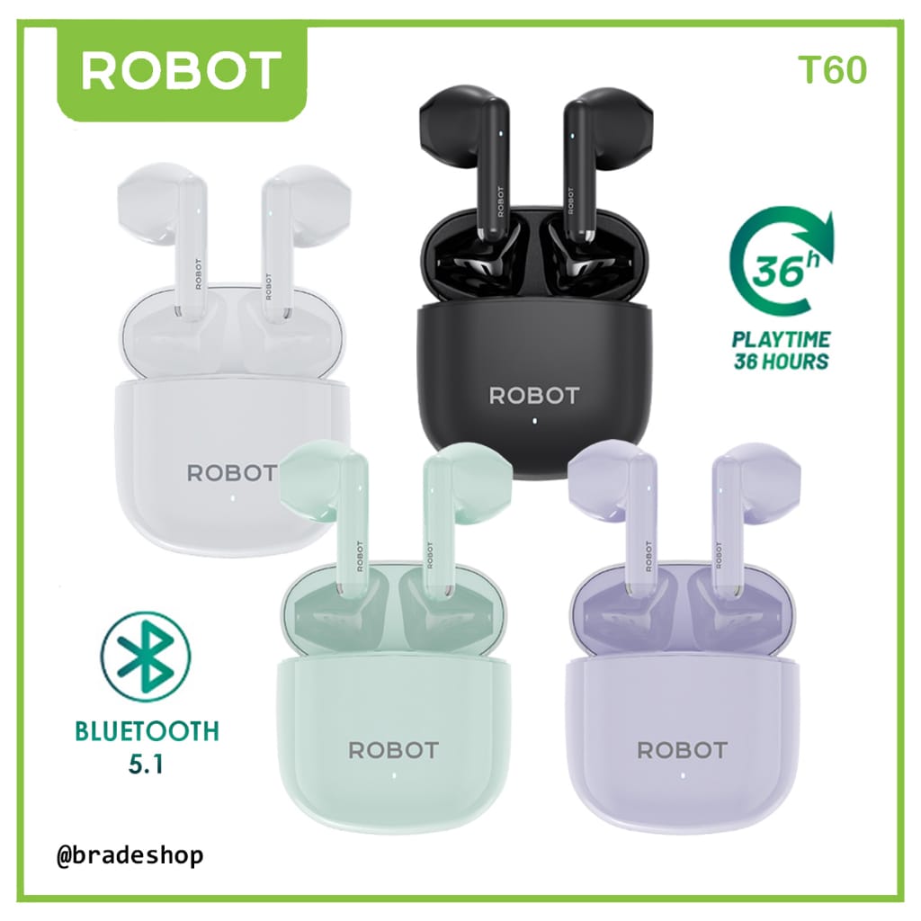 TWS ROBOT AIRBUDS T60 SUPRR BIG BASS BLUETOOTH WIRELESS PORTABLE ...