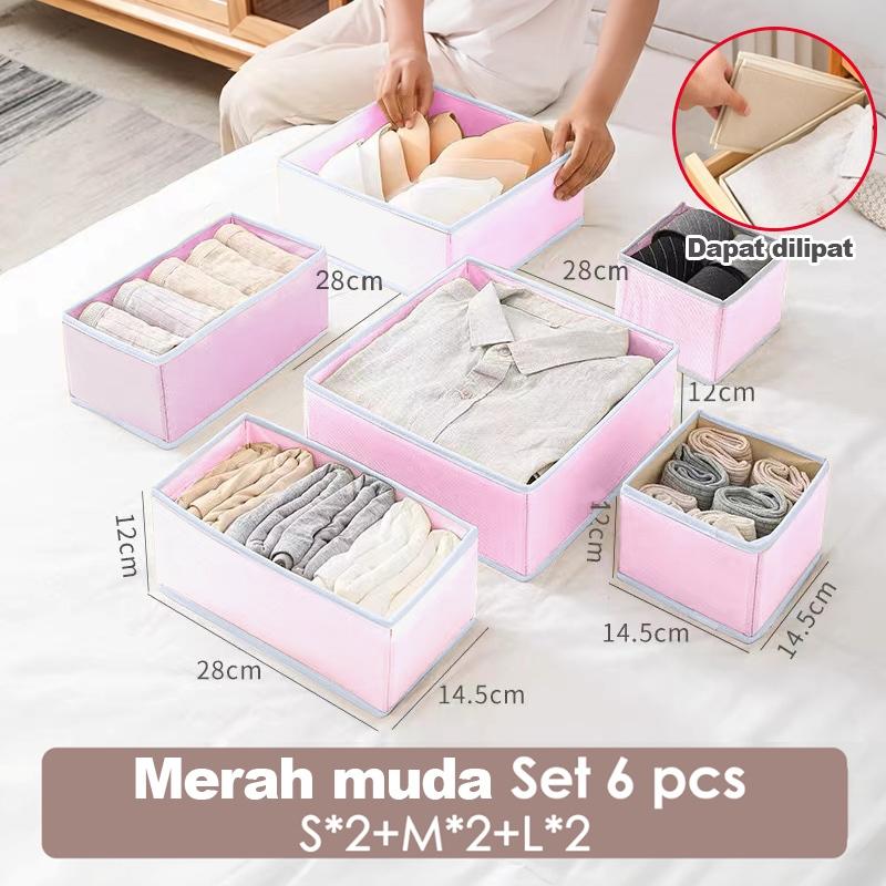 Serbaguna Kotak Penyimpanan 6 Pcs Sock Storage Box Pakaian Dalam dan ...