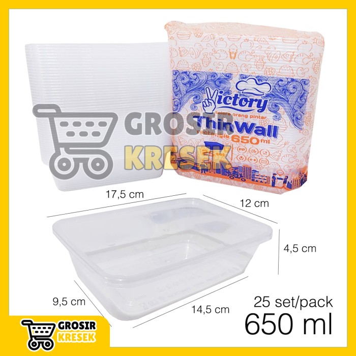 T003 Thin Wall Victory 650ml Food Container Kotak Nasi Thinwall isi 25 ...