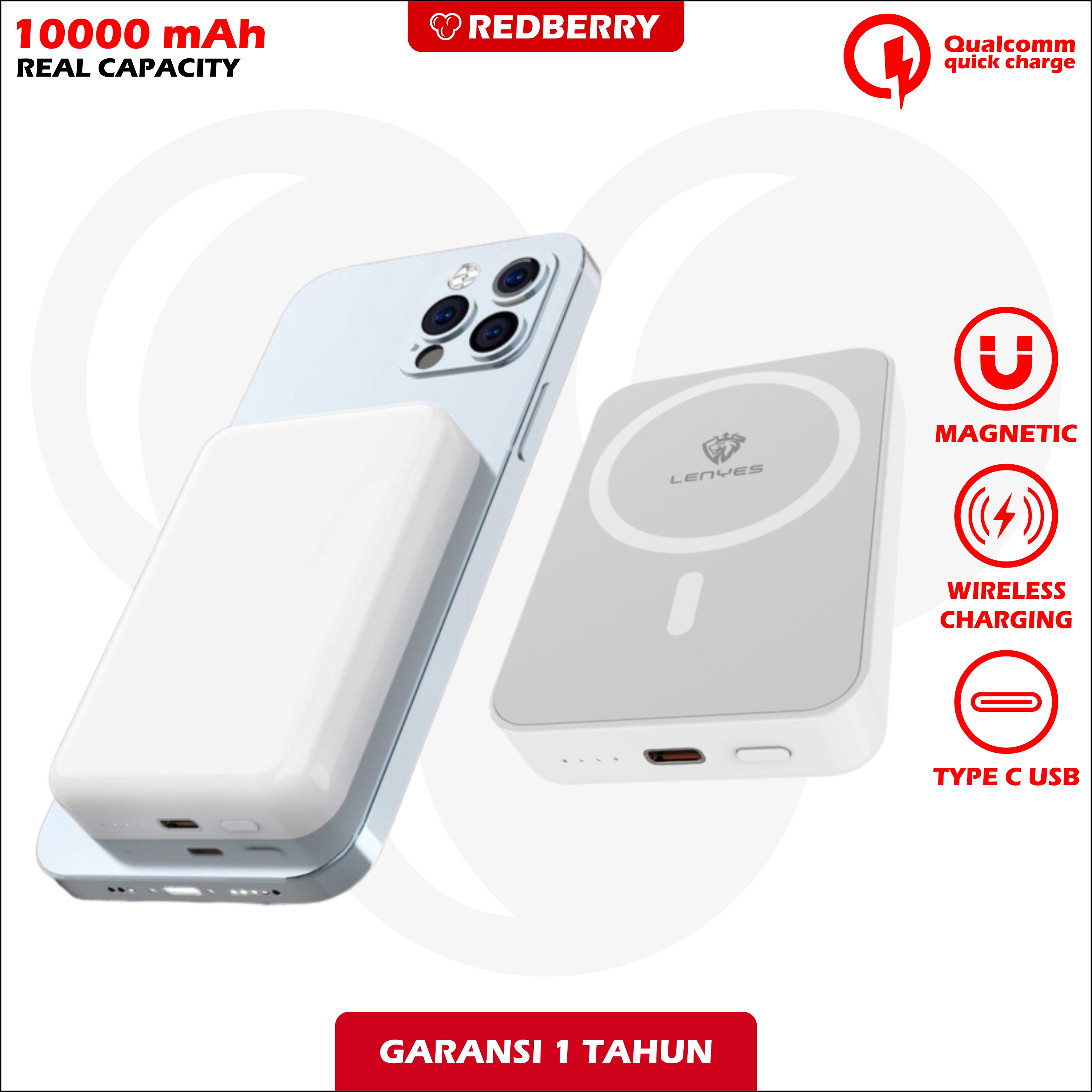 Powerbank LENYES PW020D 10000mAh WIRELESS FAST CHARGING PD 20W + 15W ...