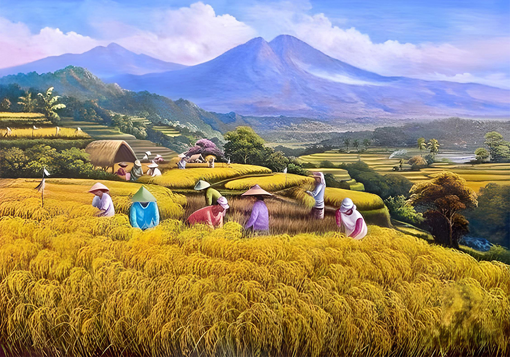 HIASAN DINDING GAMBAR POSTER PEMANDANGAN PANEN PADI #CODE30 UKURAN XTRA ...