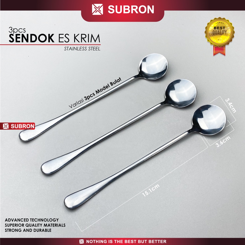 3pcs Sendok Es Krim Panjang Dessert Ice Cream Pipih Bulat Tebal ...