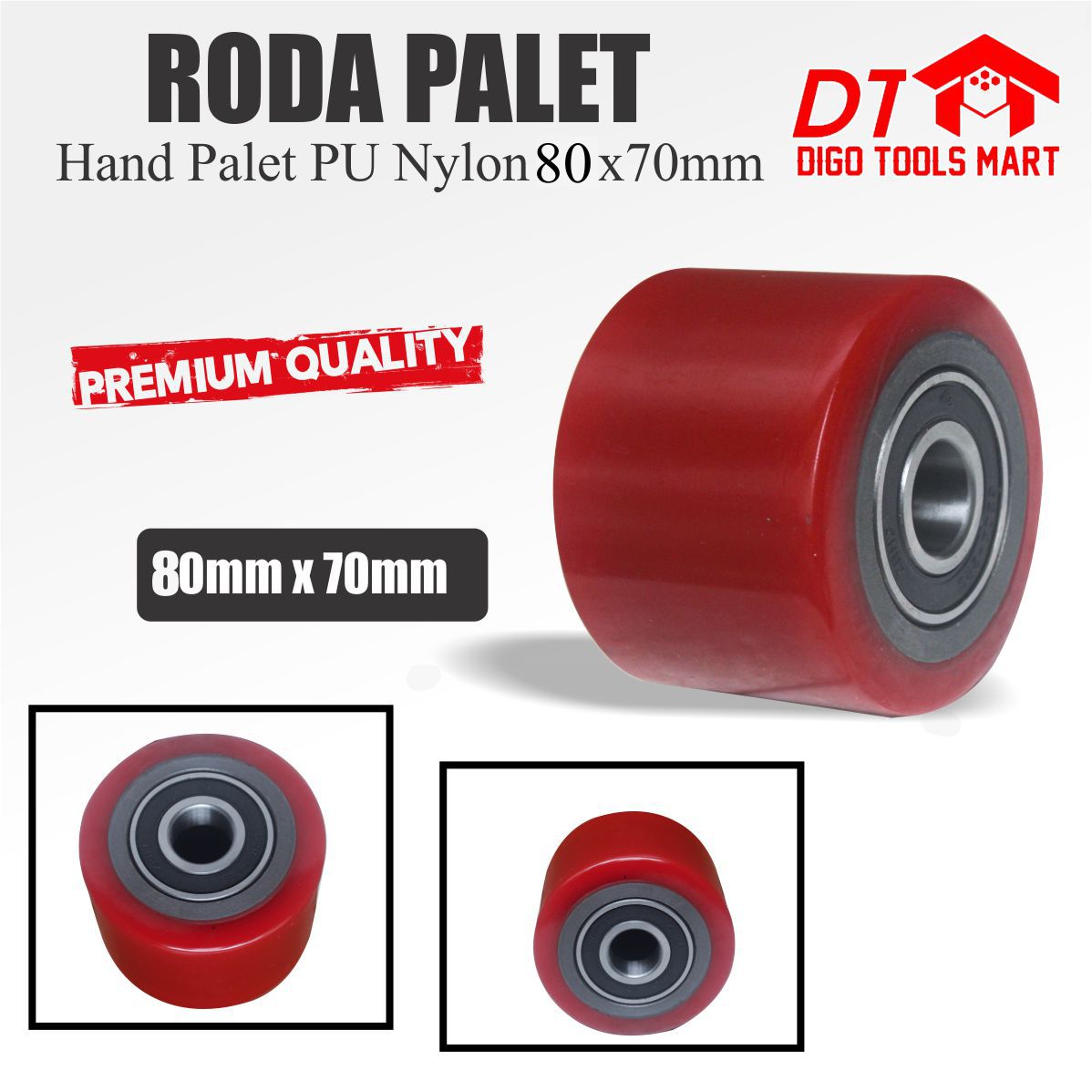 Roda Hand Pallet 80mm x 70mm PU Polyurethane Double Bearing Palet 3inci ...