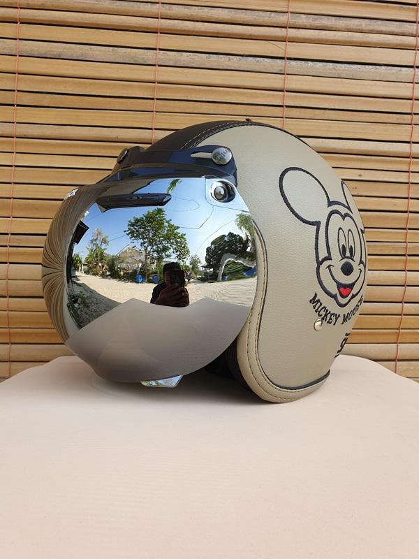 helm bogo dewasa bordir gambar mickey mouse warna cream kaca cembung ...