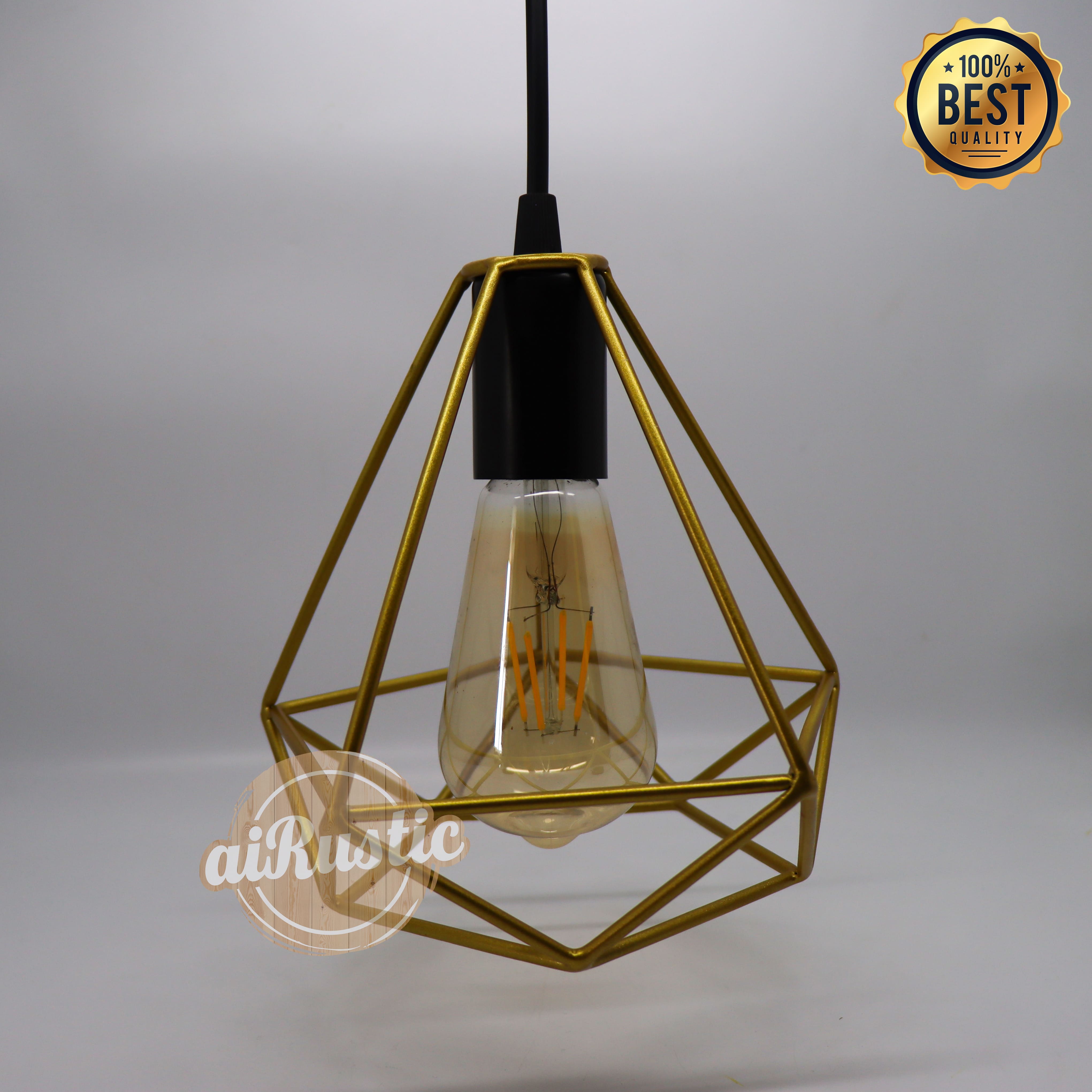 Lampu gantung hias besi diamond vintage fitting E27 estetik cafe ...