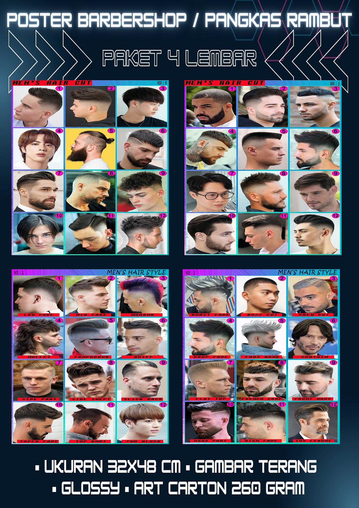 Poster Rambut Pria Dewasa Poster Potongan Rambut Pria Poster Barbershop ...