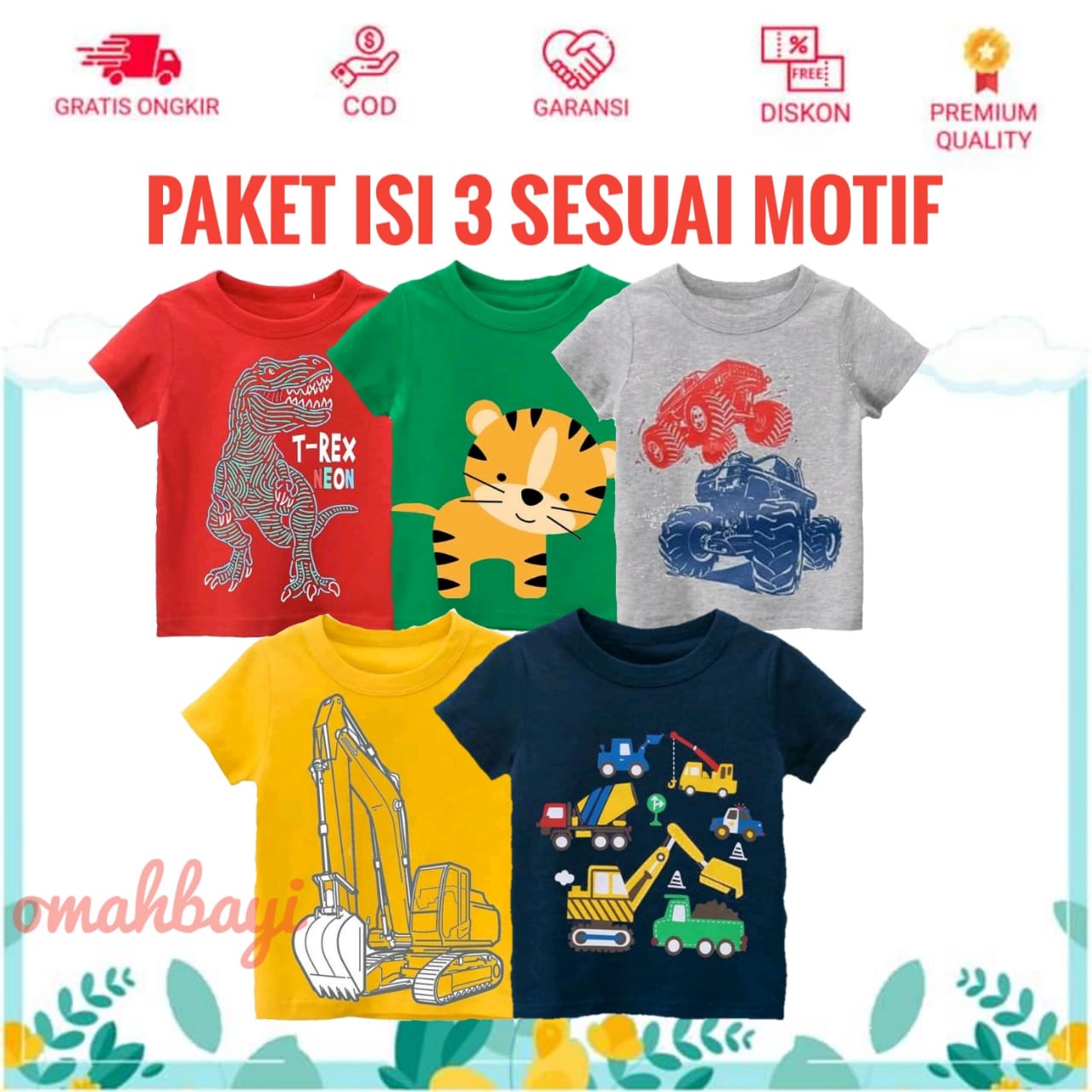 PAKET HEMAT isi 3 - Kaos Anak Cowok Kiddosaurus SESEUAI GAMBAR 6 Bulan ...