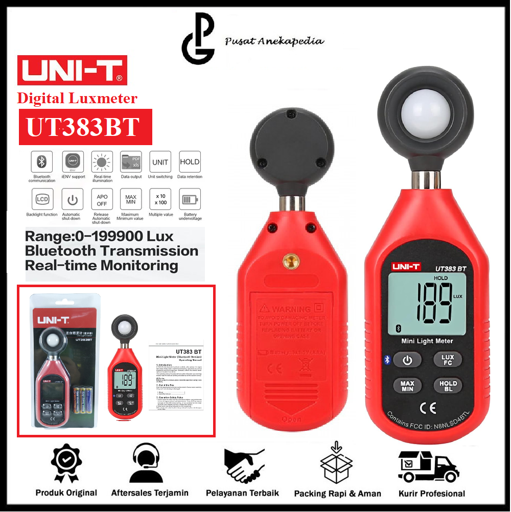 UNI-T Digital Luxmeter Mini Light Meter Alat Ukur Cahaya Meter UT383BT ...