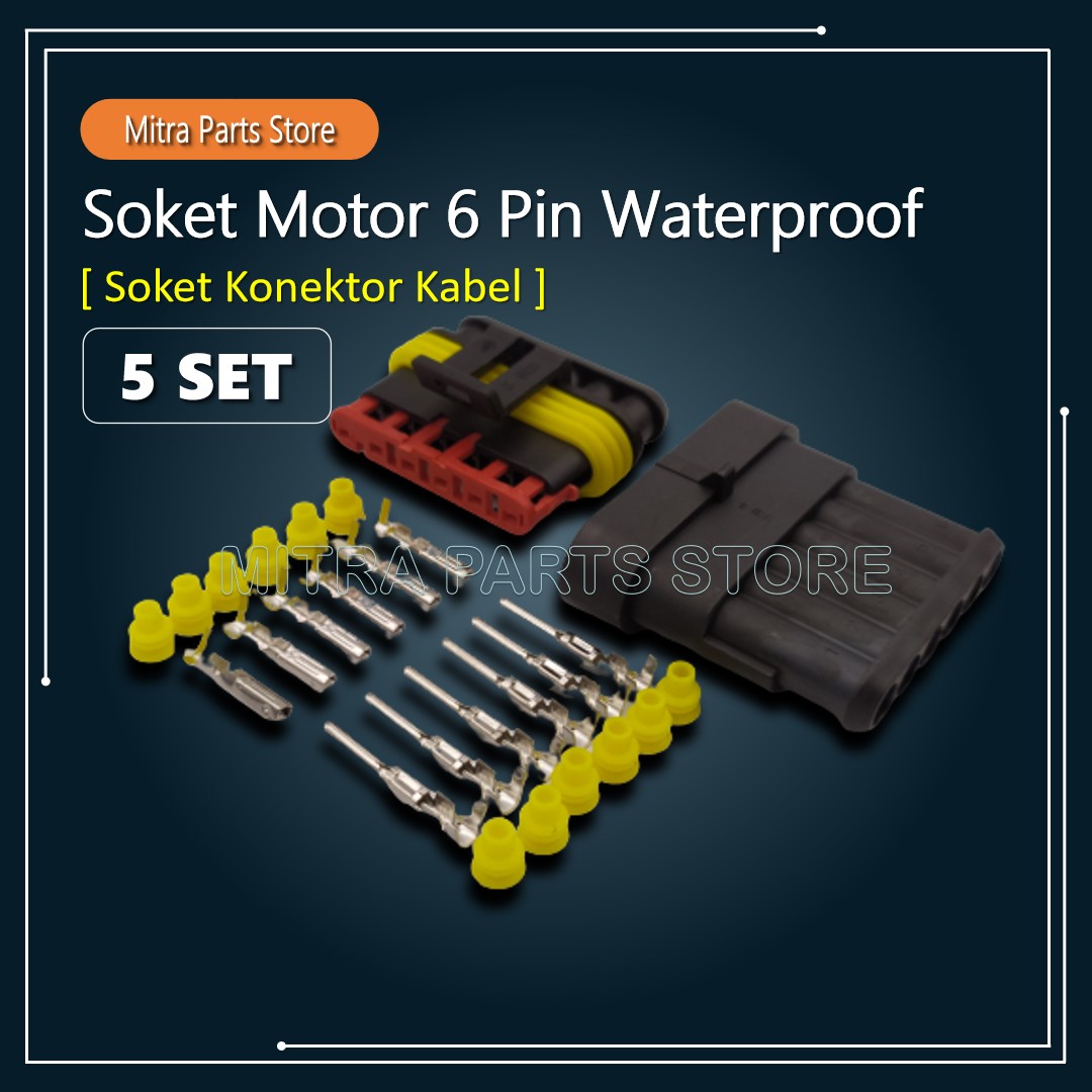 Socket Kabel Connector 6 PIN Waterproof 5 SET lengkap dengan Skun Kabel ...