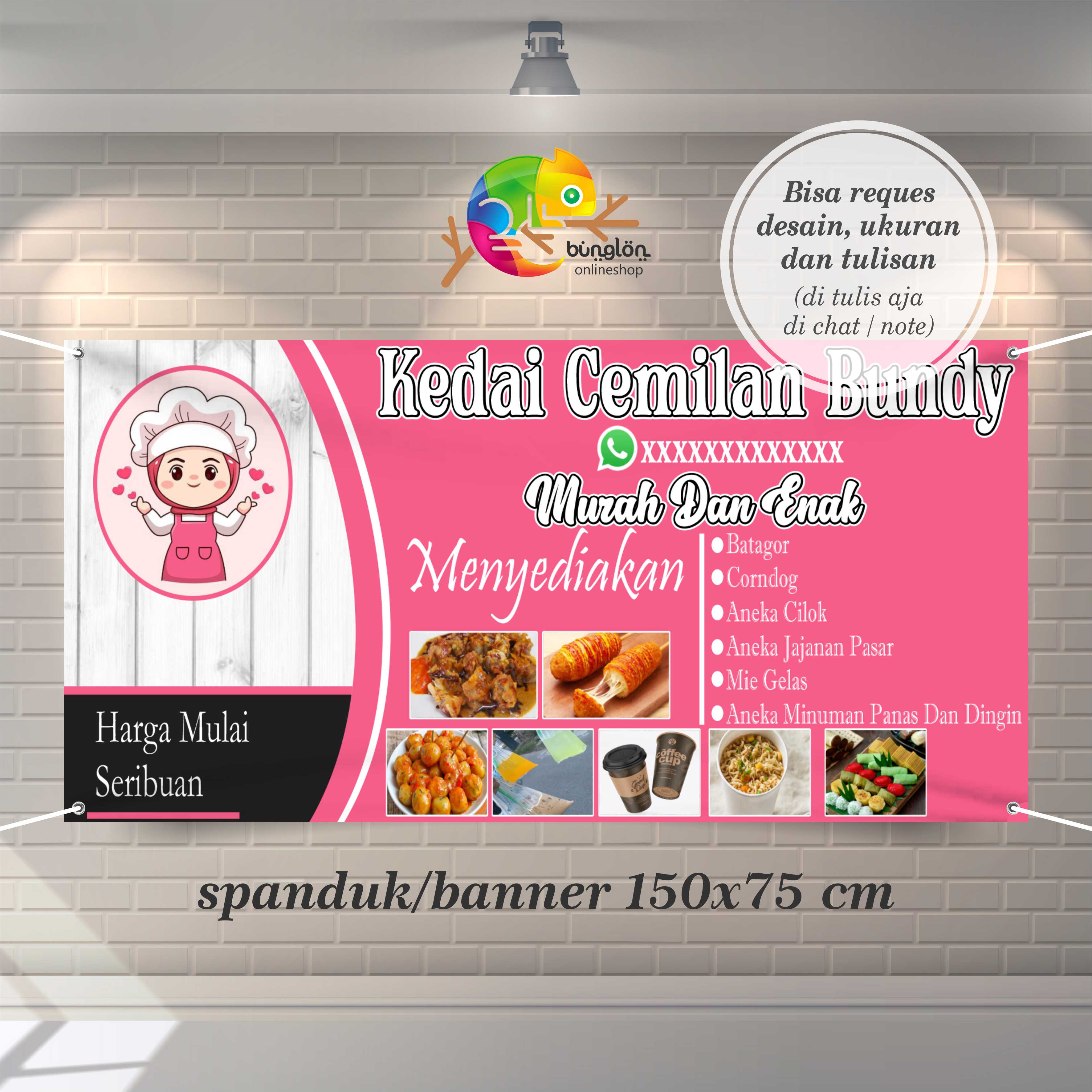 Spanduk Banner Kedai Cemilan Free Custom Desain | Lazada Indonesia