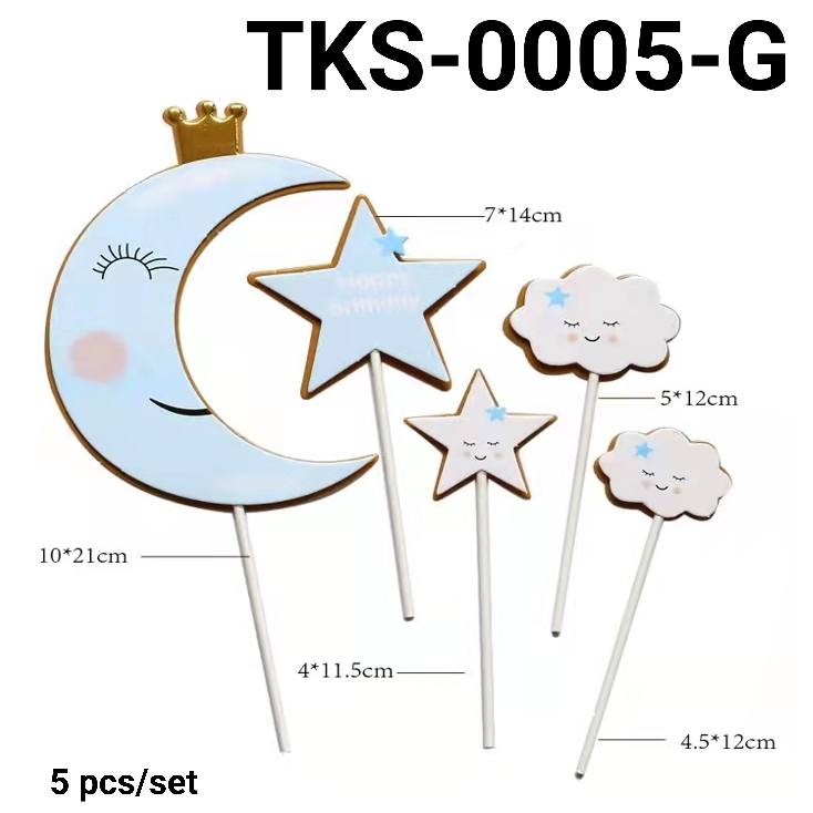 GR-TKS-0005 Cake topper kertas tusuk hiasan kue bulan bintang awan ...