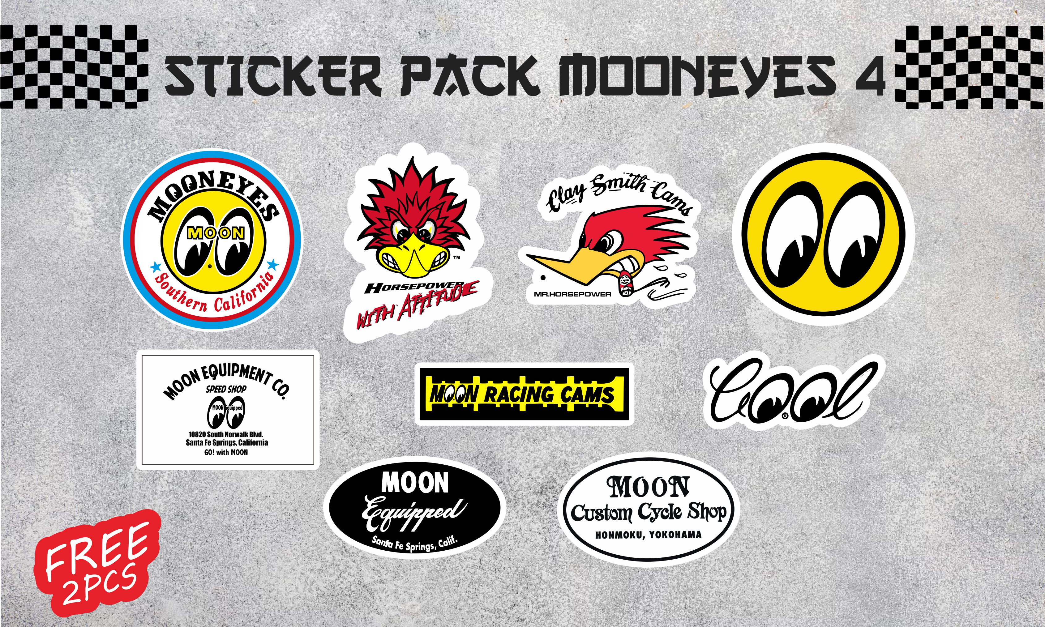 STICKER MOTOR | STIKER PACK MOONEYES 4 | STICKER MOONEYES CLAYSMITH ...